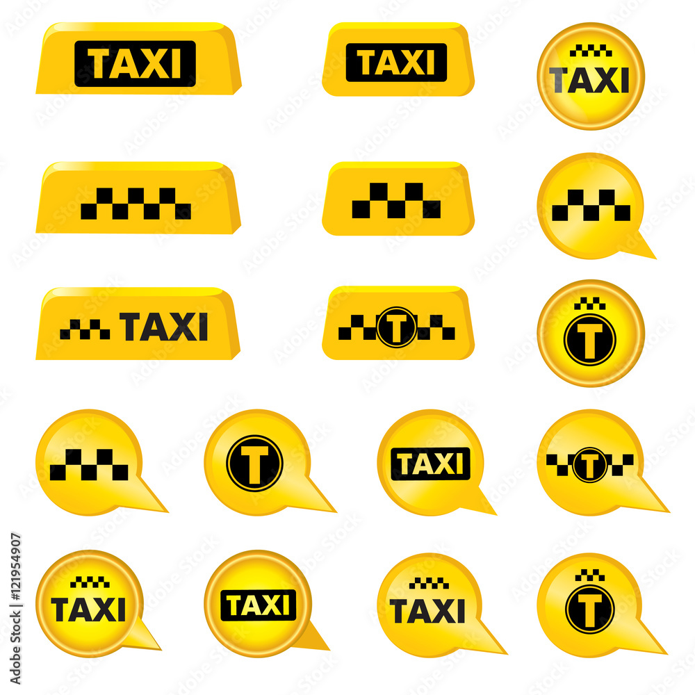 Taxi header signs. Taxi icon set. Call taxi pointer and logos ...