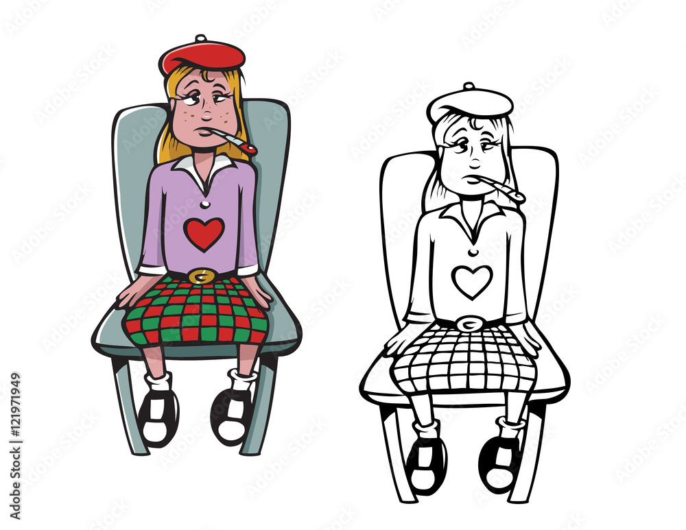 cartoon vector illustration of a girl sick coloring book Stock Vector ...
