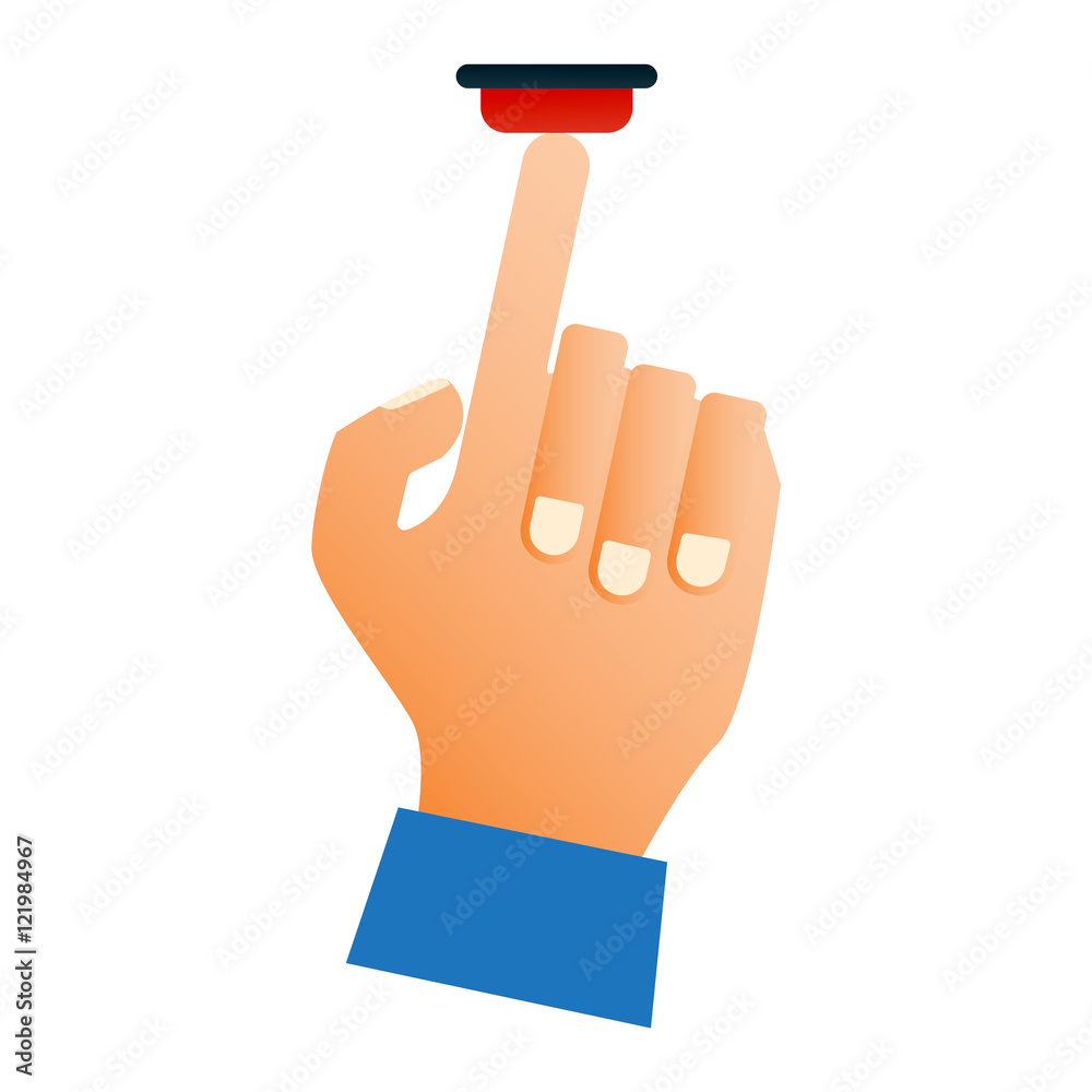 Hand press button finger press icon on white background. Finger control ...