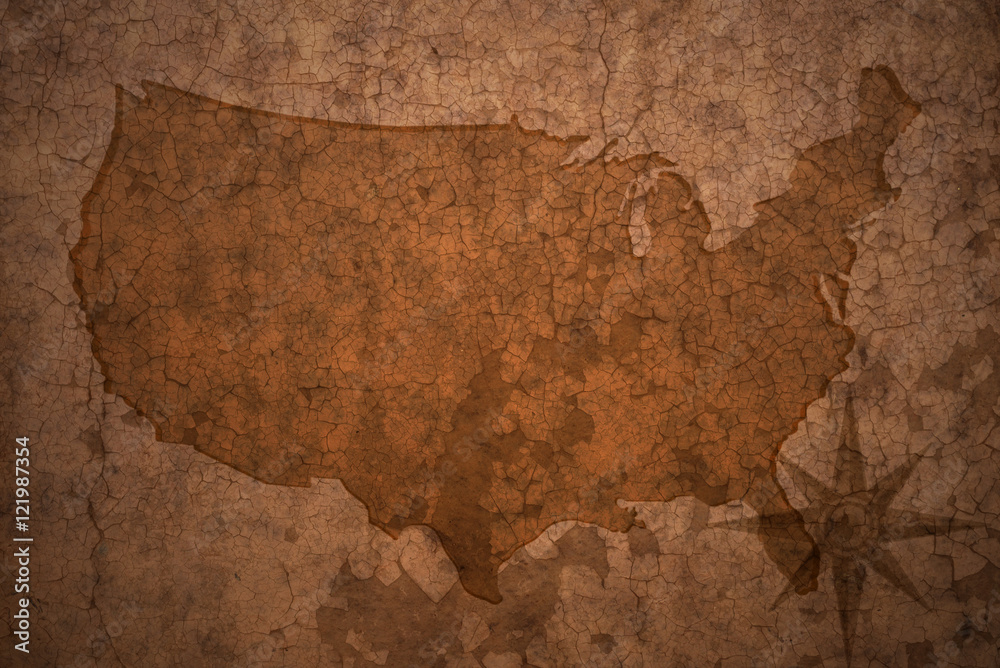 united states of america map on a old vintage crack paper background ...