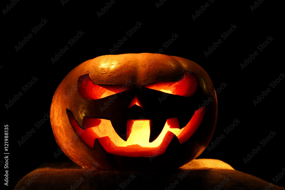 very scary Halloween pumpkin isolated on black background with i Stock ...