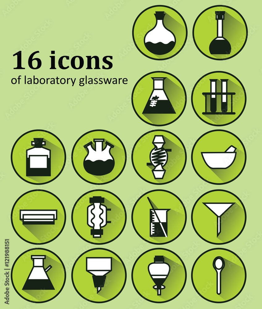 Set of 16 icons of various laboratory glassware Stock Vector | Adobe Stock
