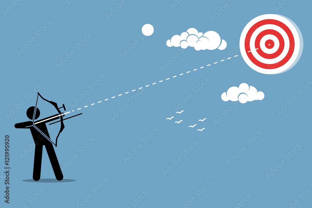 Vektorová grafika „Person using a bow to aim and shoot an arrow to a ...