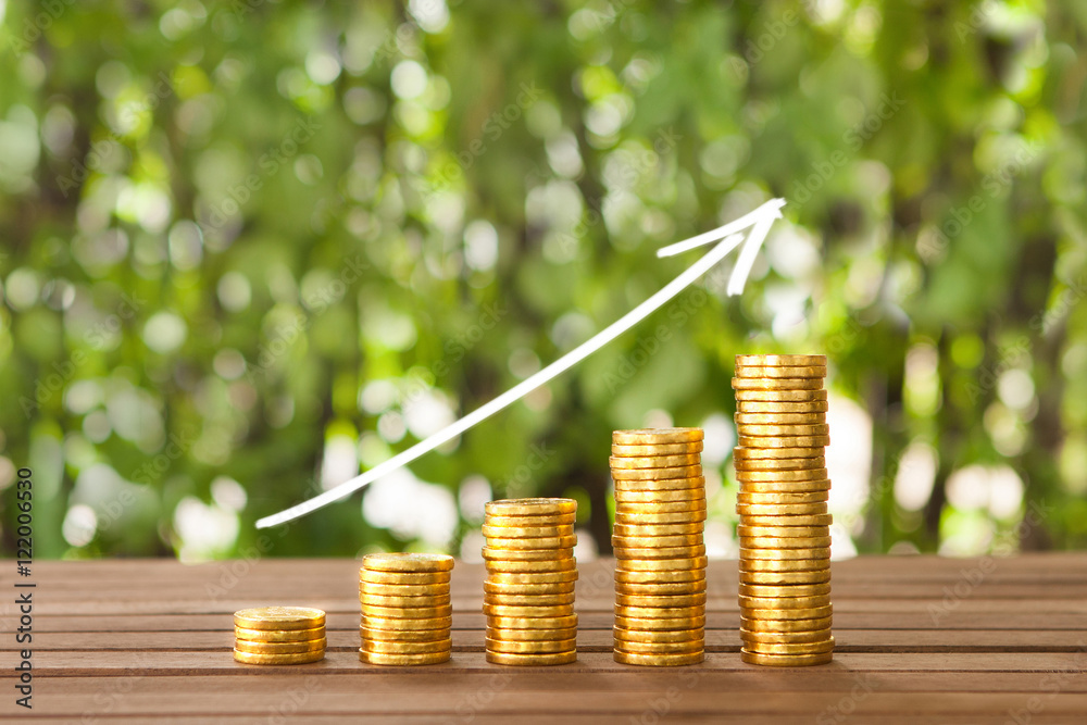 Gold coin stacked growing Stock Photo | Adobe Stock
