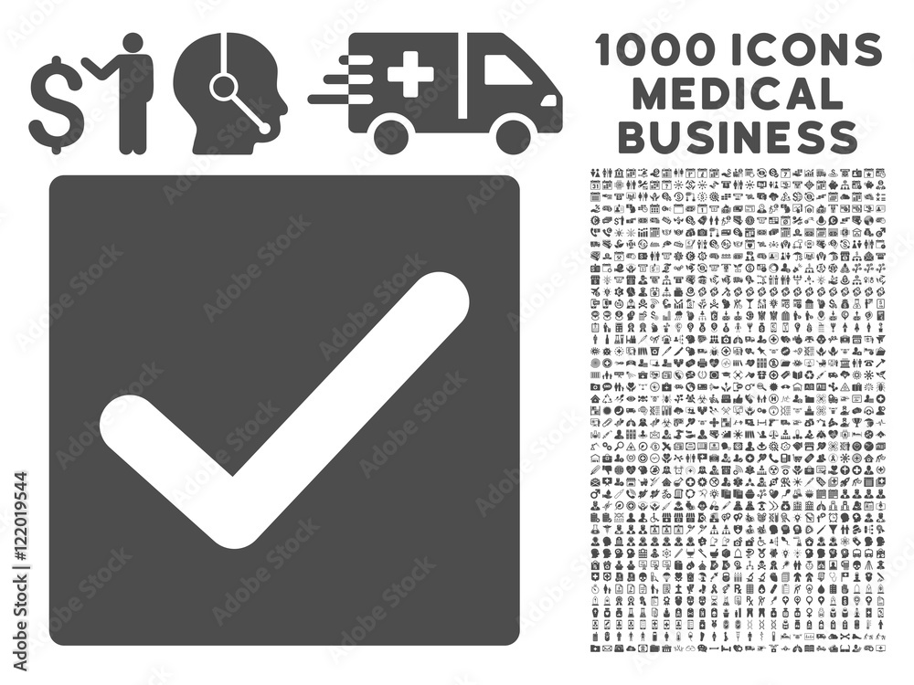 Gray Check icon with 1000 medical business vector pictograms. Design ...