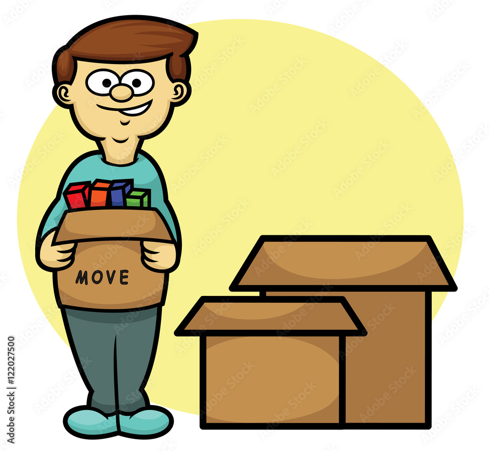 Man Carrying Box Moving House Theme Cartoon Illustration Stock Vector ...