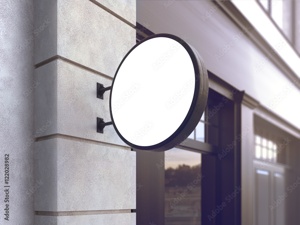 Hanging wall sign mockup, round billboard, stock image, 3d rendering ...
