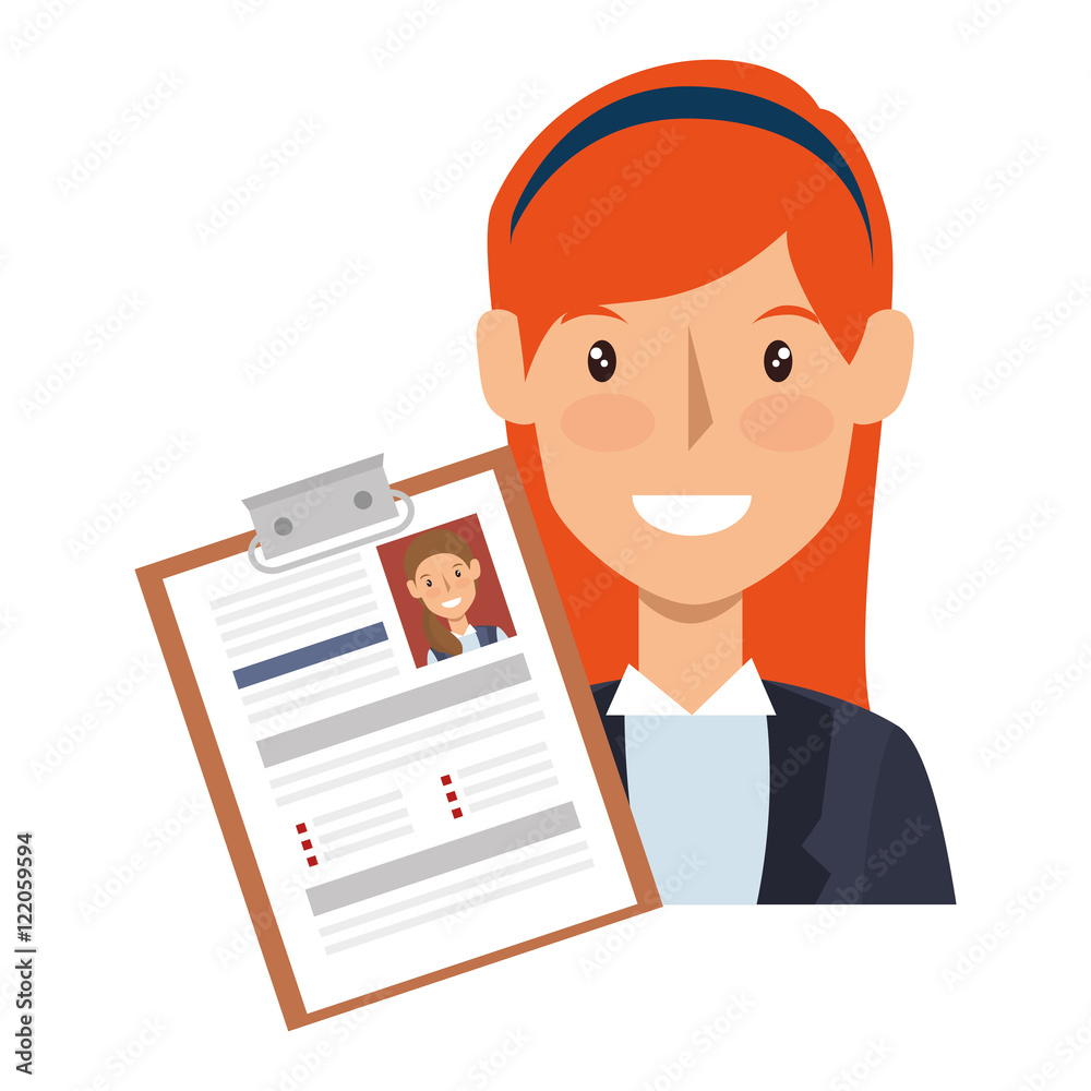 avatar business woman wearing suit and curriculum vitae. vector ...