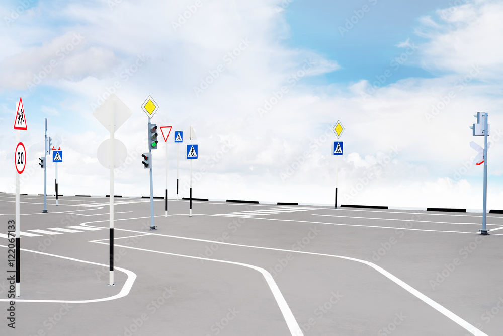 Mockup road with road signs Stock Photo | Adobe Stock