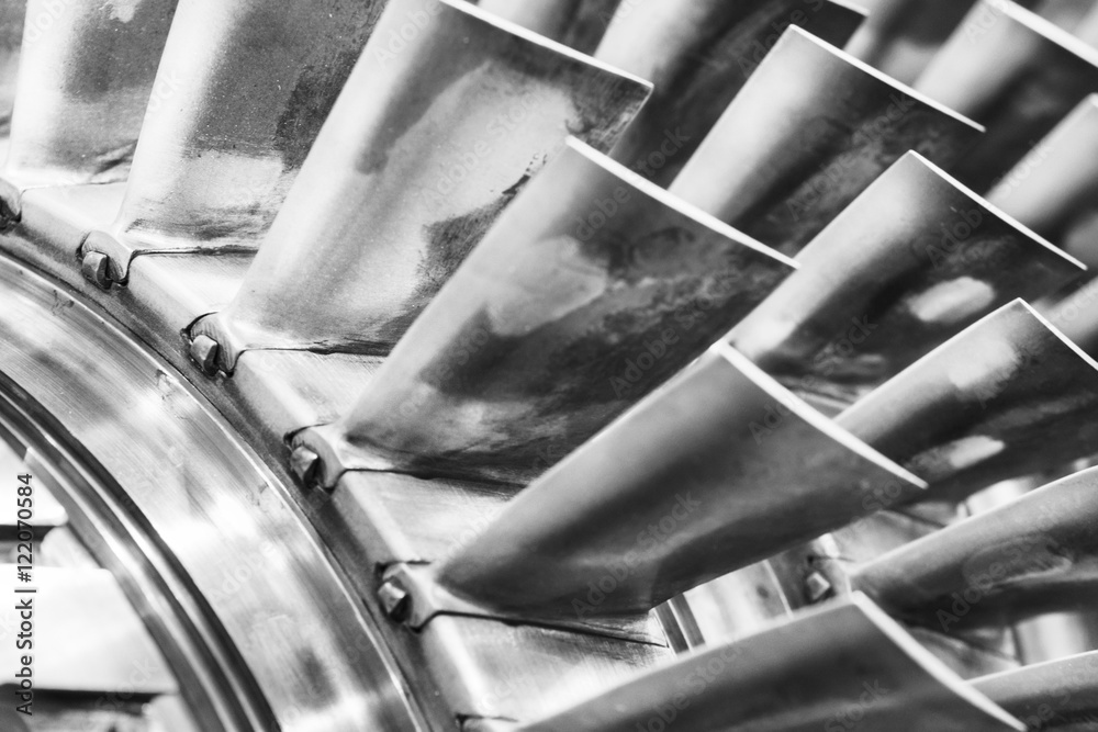 The air compressor of an aircraft engine previously used. Shallow depth ...