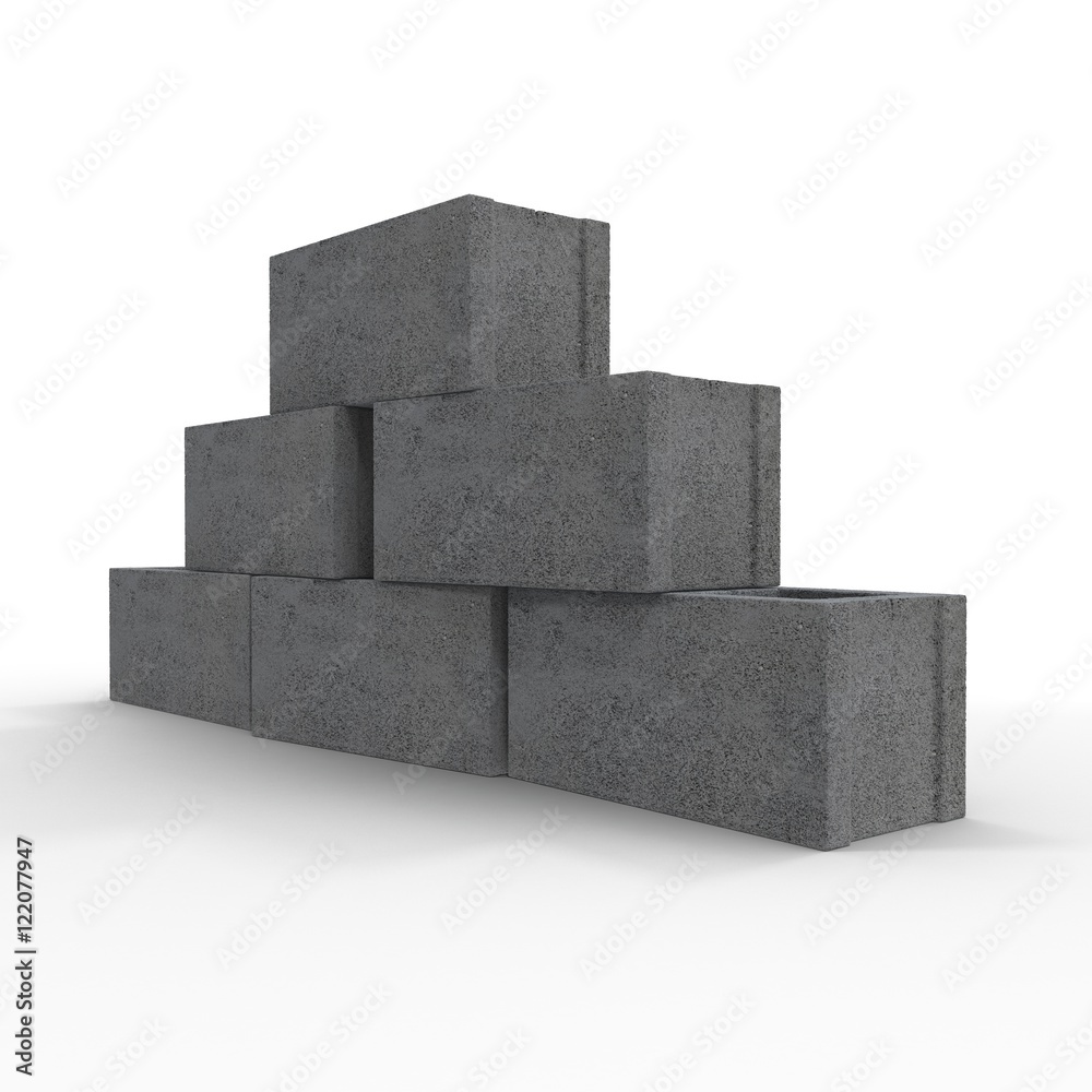 Stack of Cinder Block Bricks isolated on white. 3D illustration Stock ...