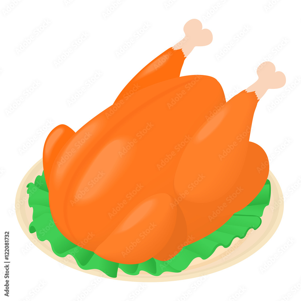 Fried chicken icon in cartoon style isolated on white background. Food ...