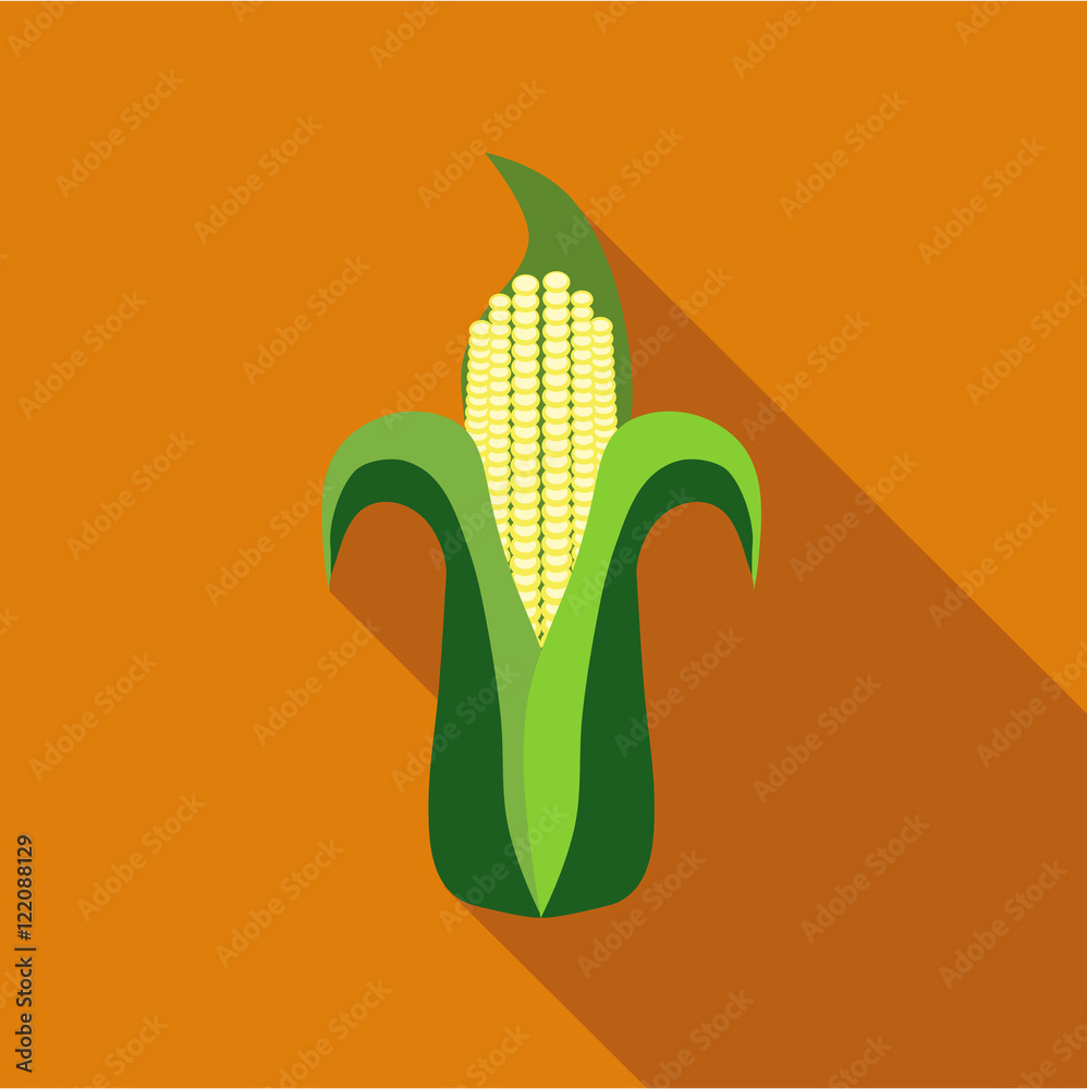 Corn cob icon in flat style isolated with long shadow vector ...
