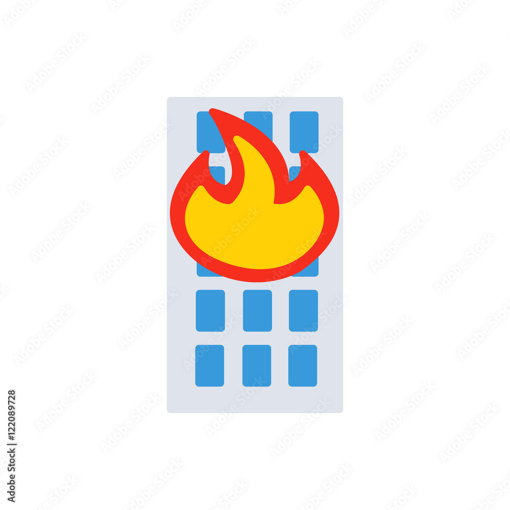 Vettoriale Stock burning building flat icon. fire on the building ...