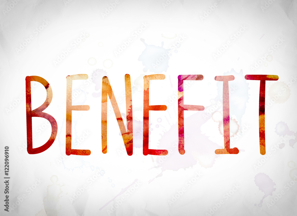 Benefit Concept Watercolor Word Art ilustración de Stock | Adobe Stock