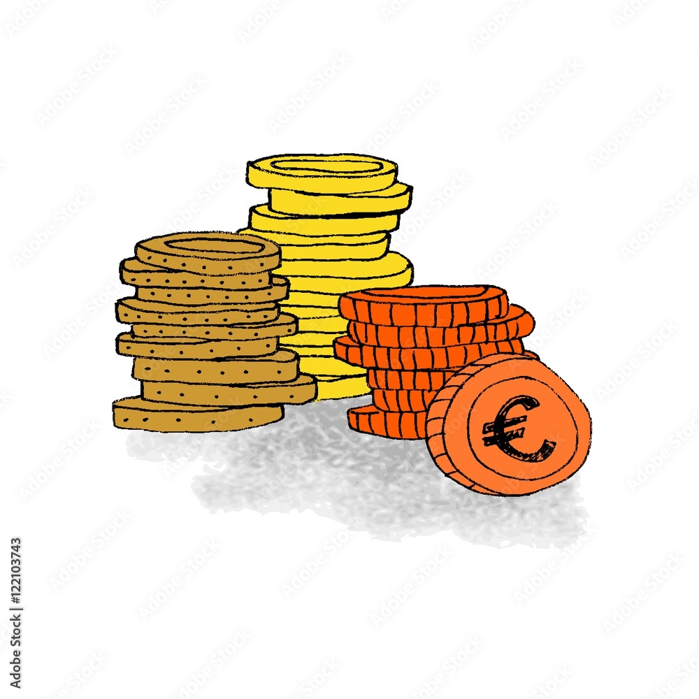 Münzen Geld Geldstapel - gezeichnet gemalt illustriert - Element für ...