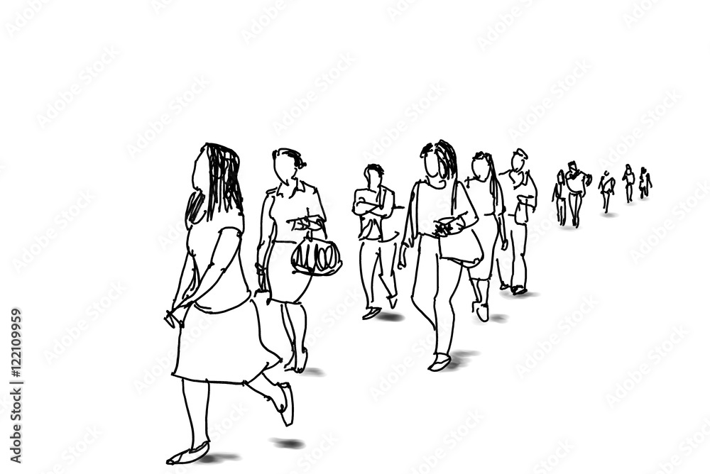 Cartoon People Walking In Line