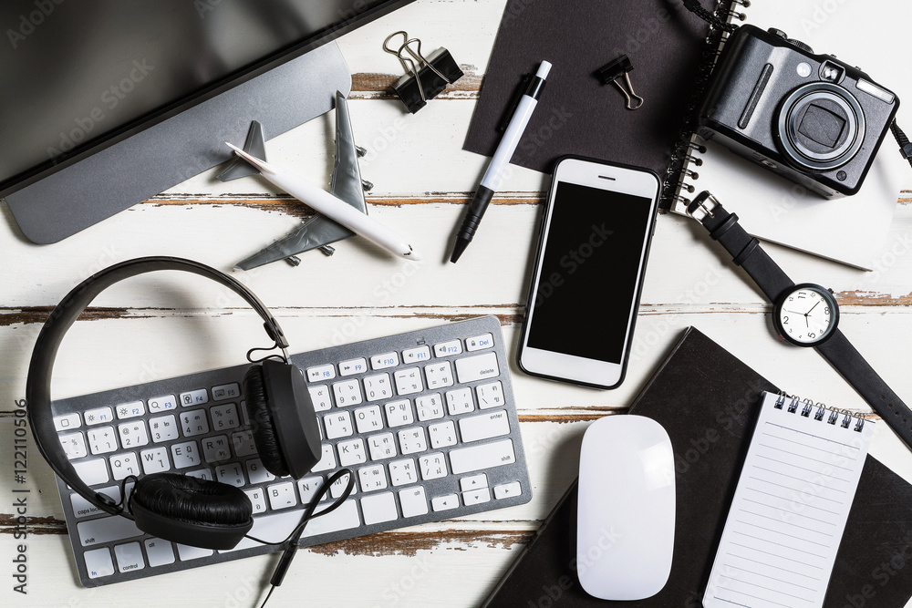 Workspace office desk with essentials working stuff Stock-Foto | Adobe ...