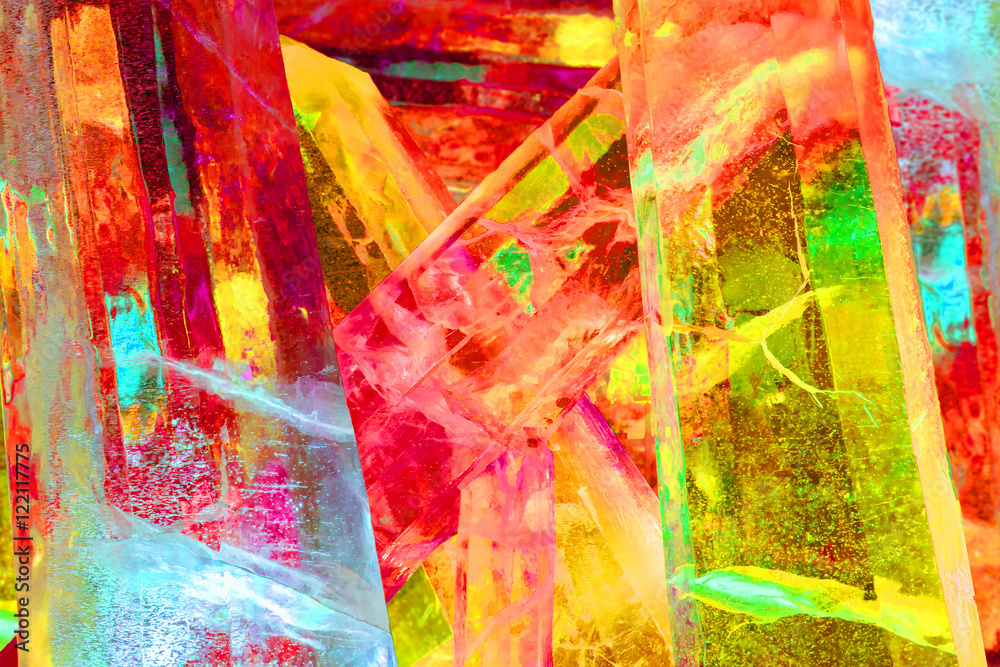 Stockfoto Giant colored ice crystals in red yellow and blue from the ...