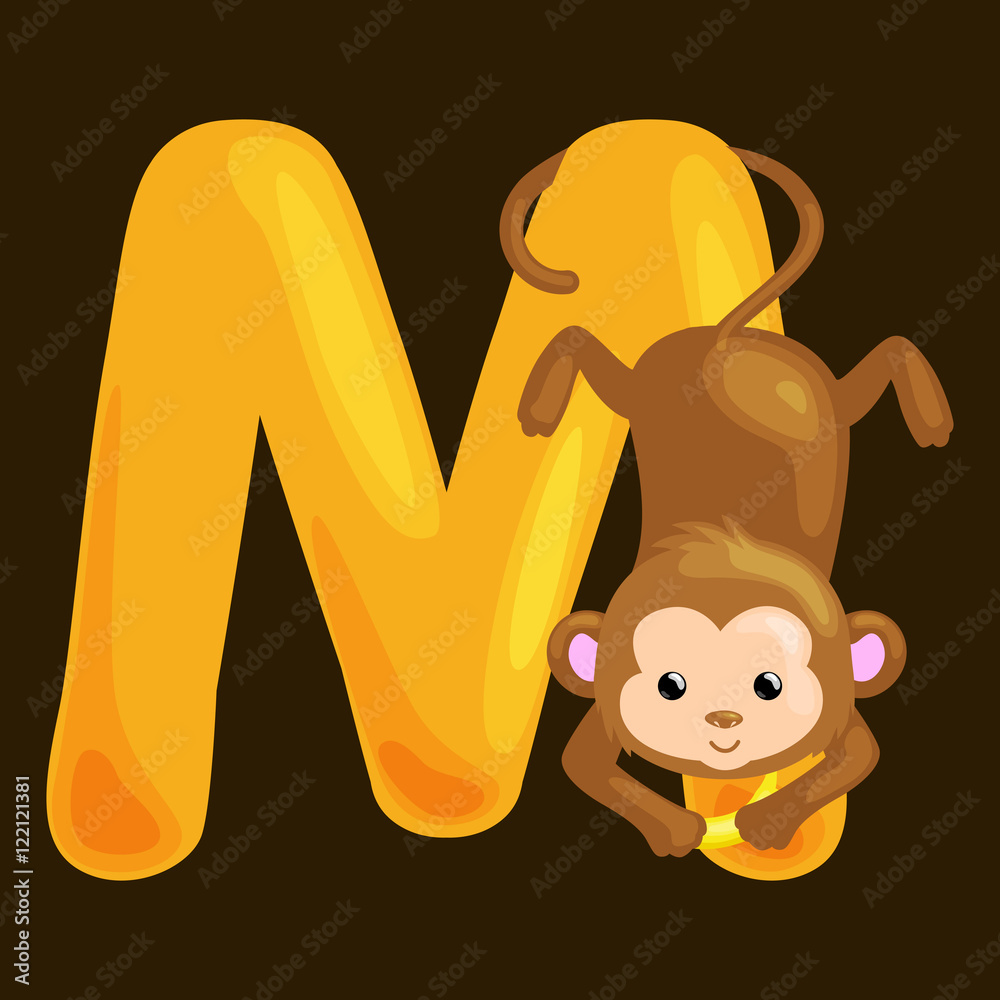 letter M with animal monkey for kids abc education in preschool. Stock ...