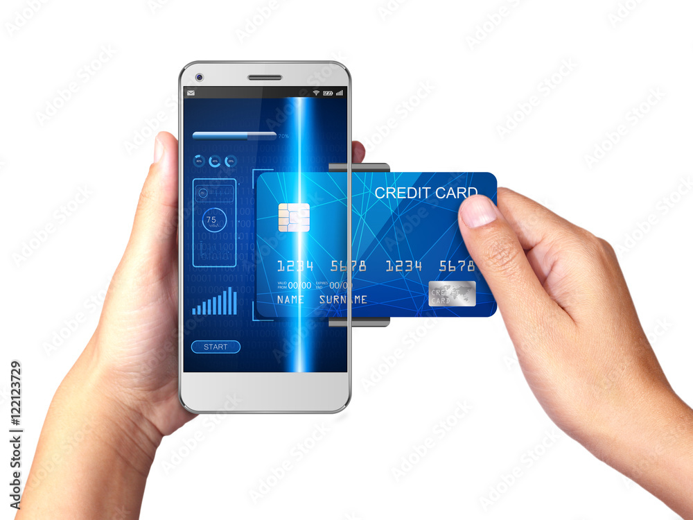 Mobile payment concept, Hand holding Smartphone with processing of ...
