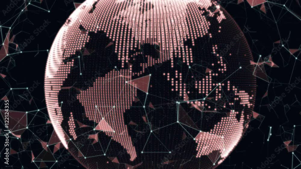 Futuristic spinning Earth globe and connections. Tech background looped ...