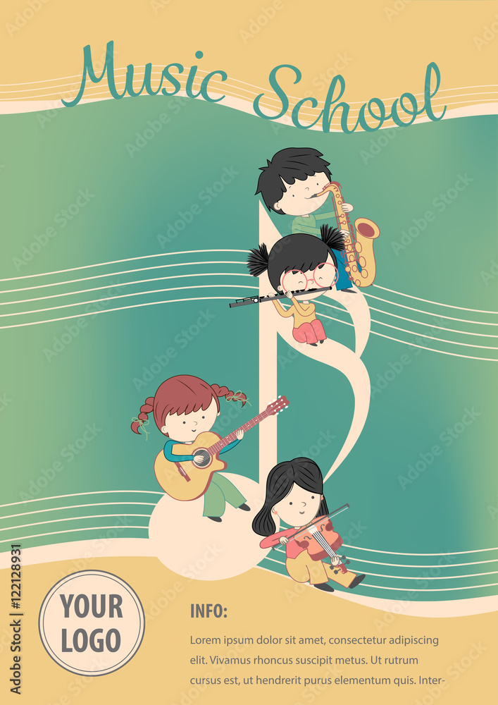 Music school poster vector - Flyer Design with children and many ...