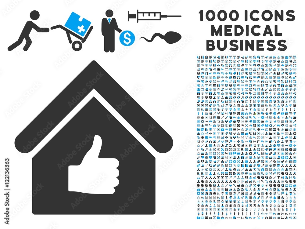 Thumb Up Building icon with 1000 medical commercial gray and blue ...
