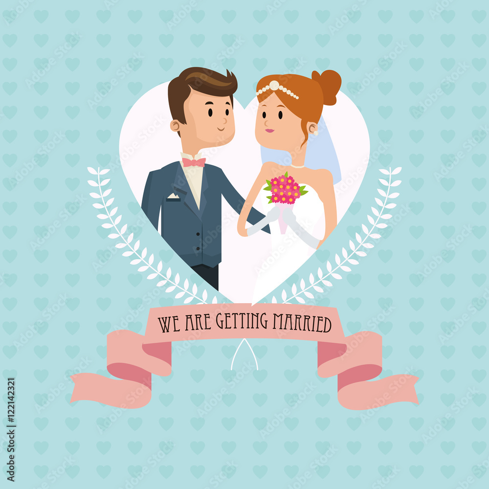 man and woman cartoon couple inside heart with ribbon icon. Wedding and ...