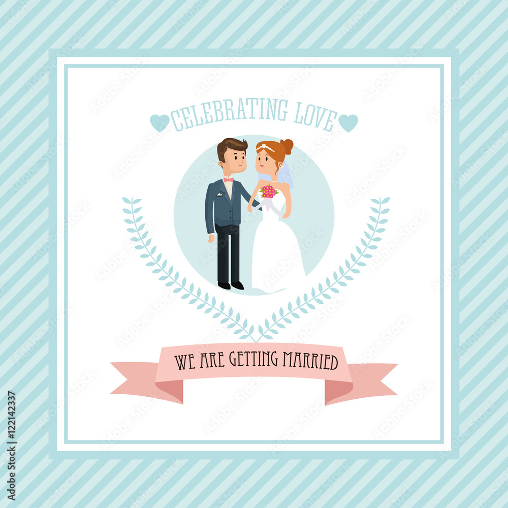 man and woman cartoon couple inside circle with ribbon icon. Wedding ...