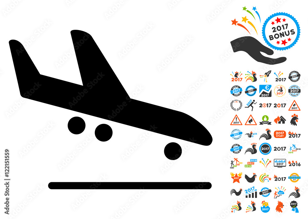 Airplane Arrival icon with 2017 year bonus vector pictograms. Clipart ...