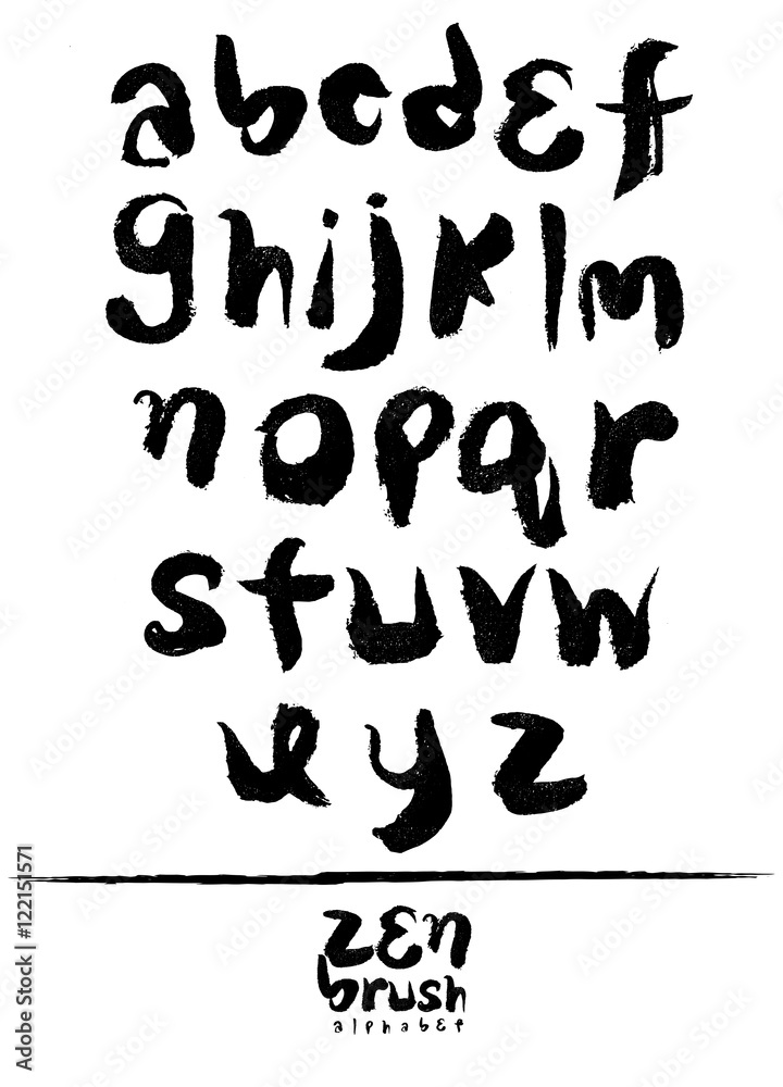 Zen calligraphic brush font,Handwritten script alphabet Stock Vector ...