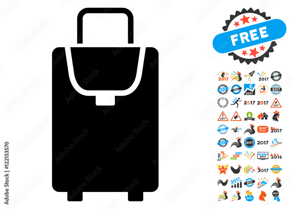 Carryon icon with 2017 year bonus vector pictographs. Clipart style is ...