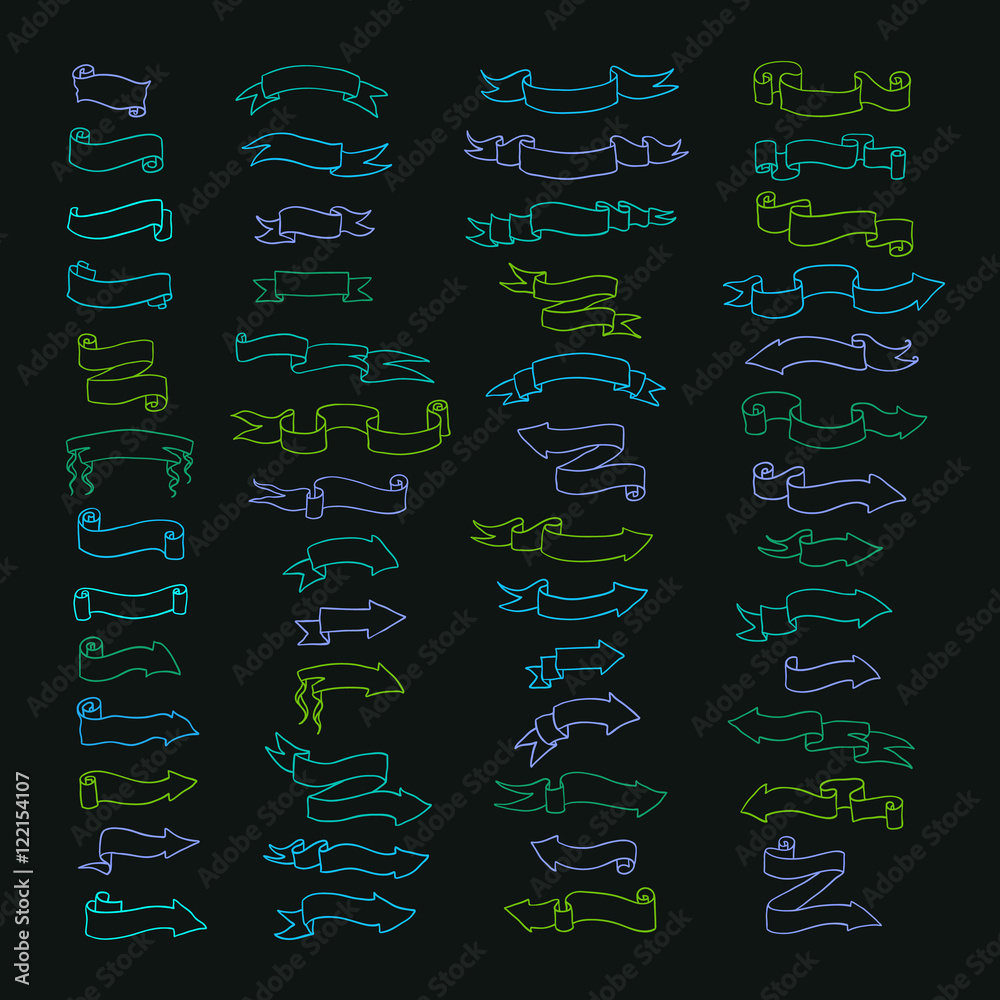 Vector hand drawn big set of ribbon banners and arrows isolated on ...