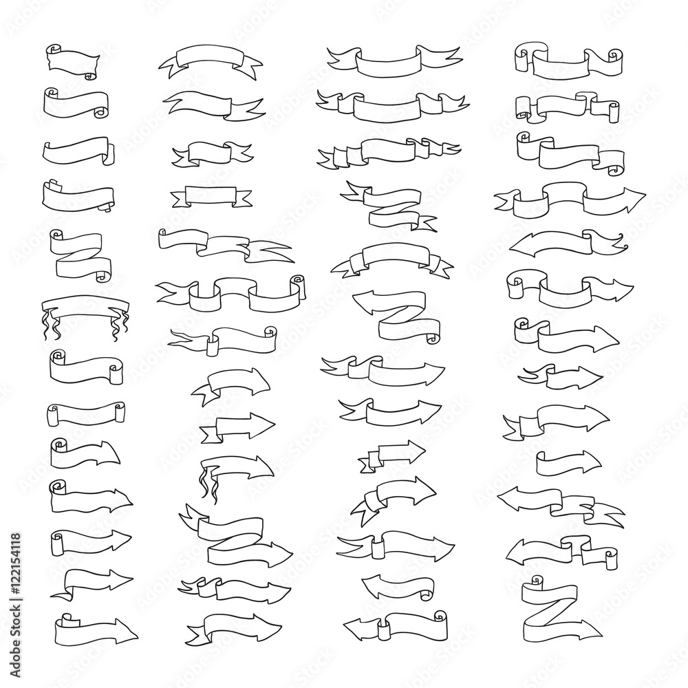 Vector hand drawn big set of ribbon banners and arrows isolated on ...