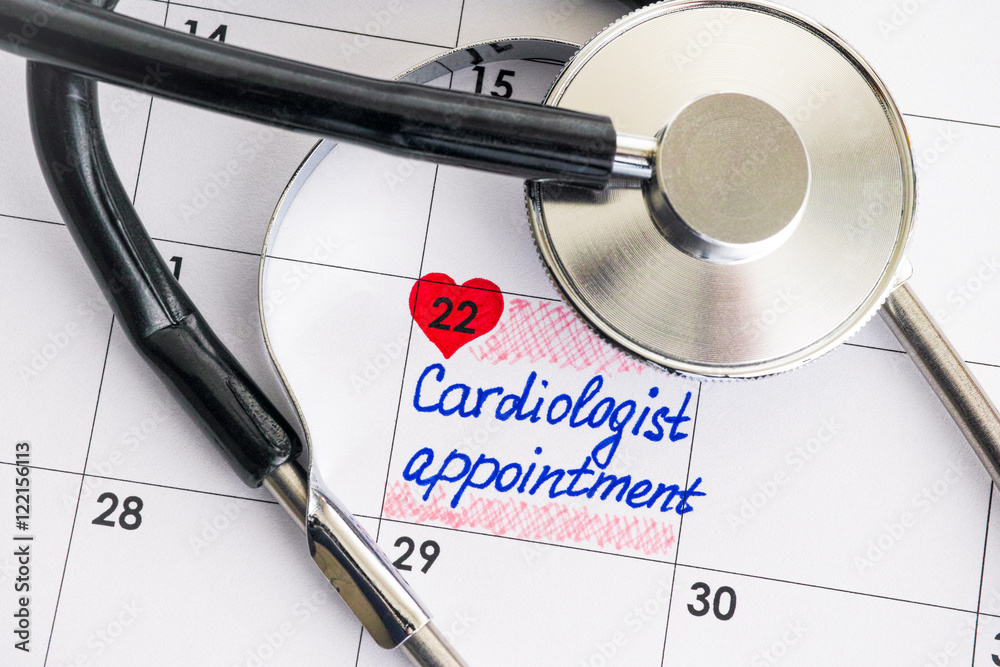 Reminder Cardiologist Appointment in calendar with stethoscope Stock ...