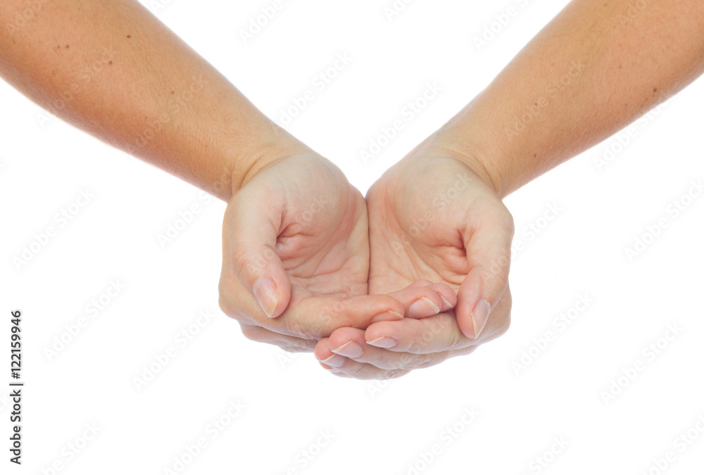 Two hand gesture holding something on isolated on white background ...