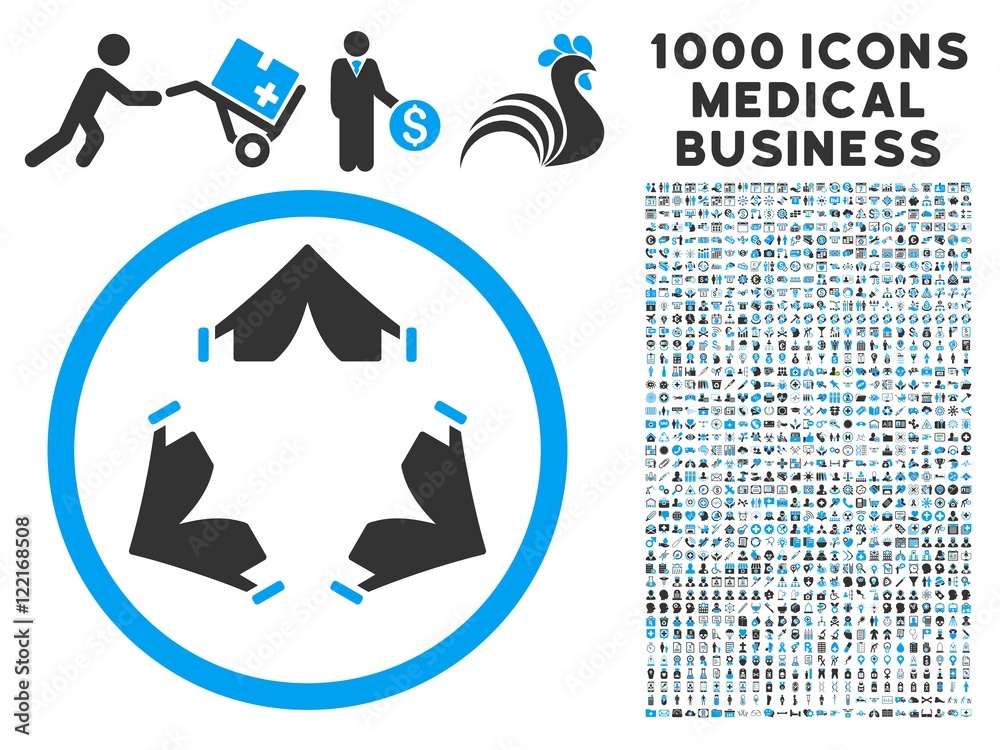 Tent Camp icon with 1000 medical commercial gray and blue vector ...
