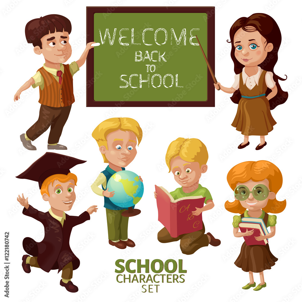 School Characters Set Stock Vector | Adobe Stock