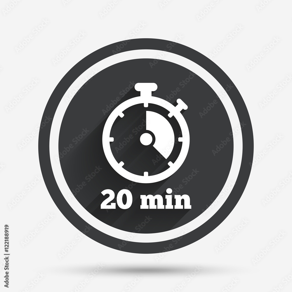 Timer sign icon. 20 minutes stopwatch symbol. Stock Vector | Adobe Stock
