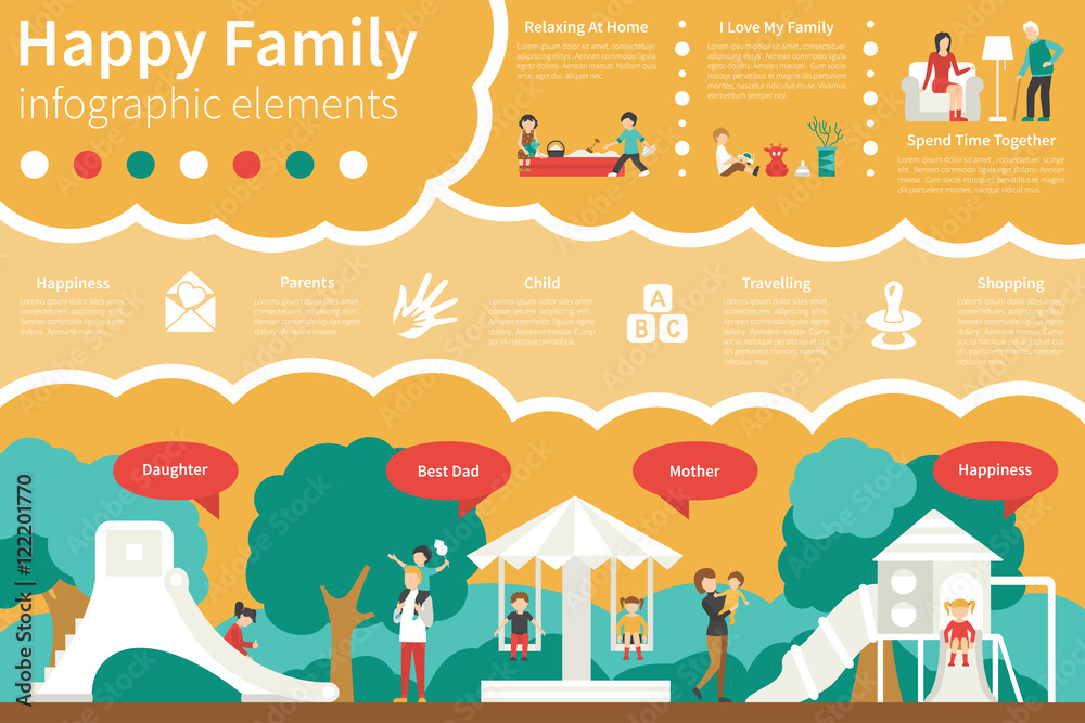 Happy Family infographic flat vector illustration. Presentation Concept ...