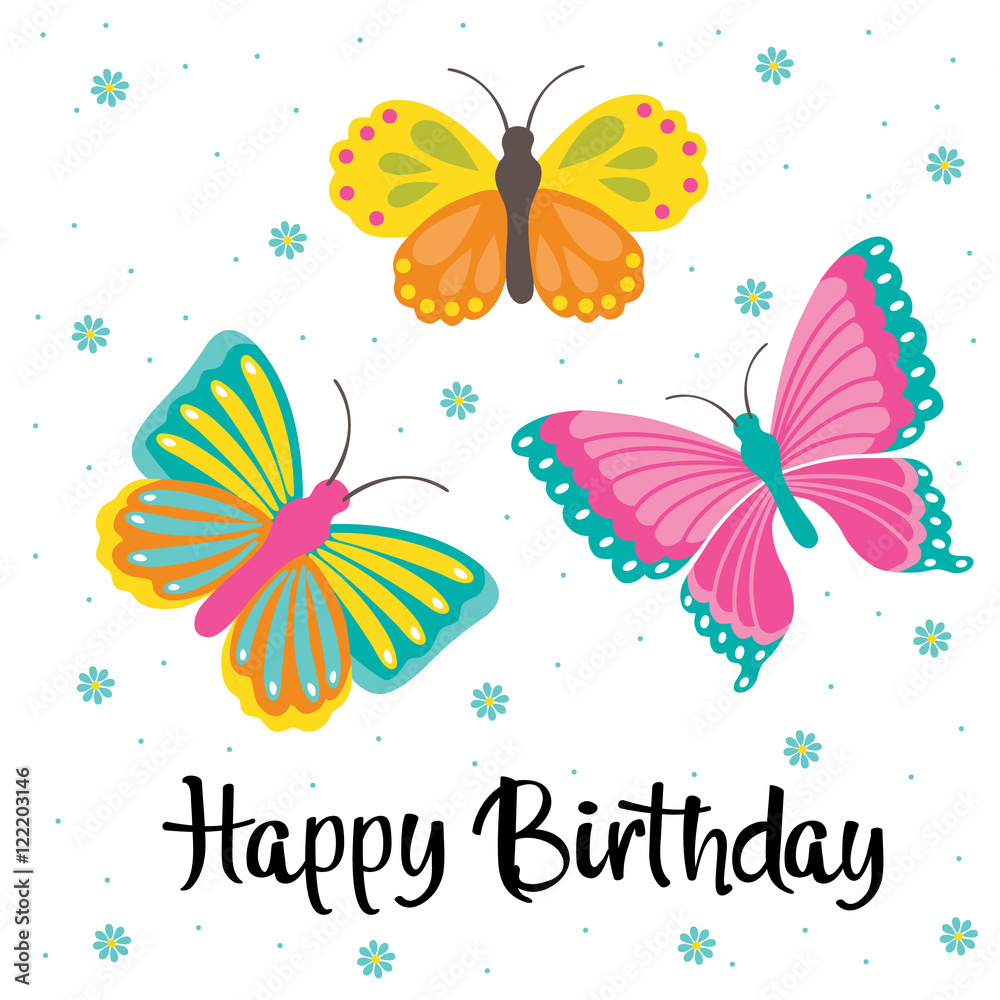 Birthday card with beautiful butterfly design Stock Vector | Adobe Stock