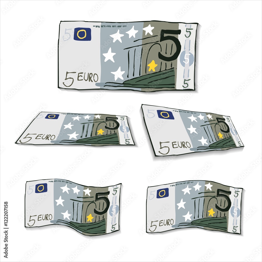 Illustration - von Hand gezeichnet - 5 Euro Schein - Geld - Comic ...