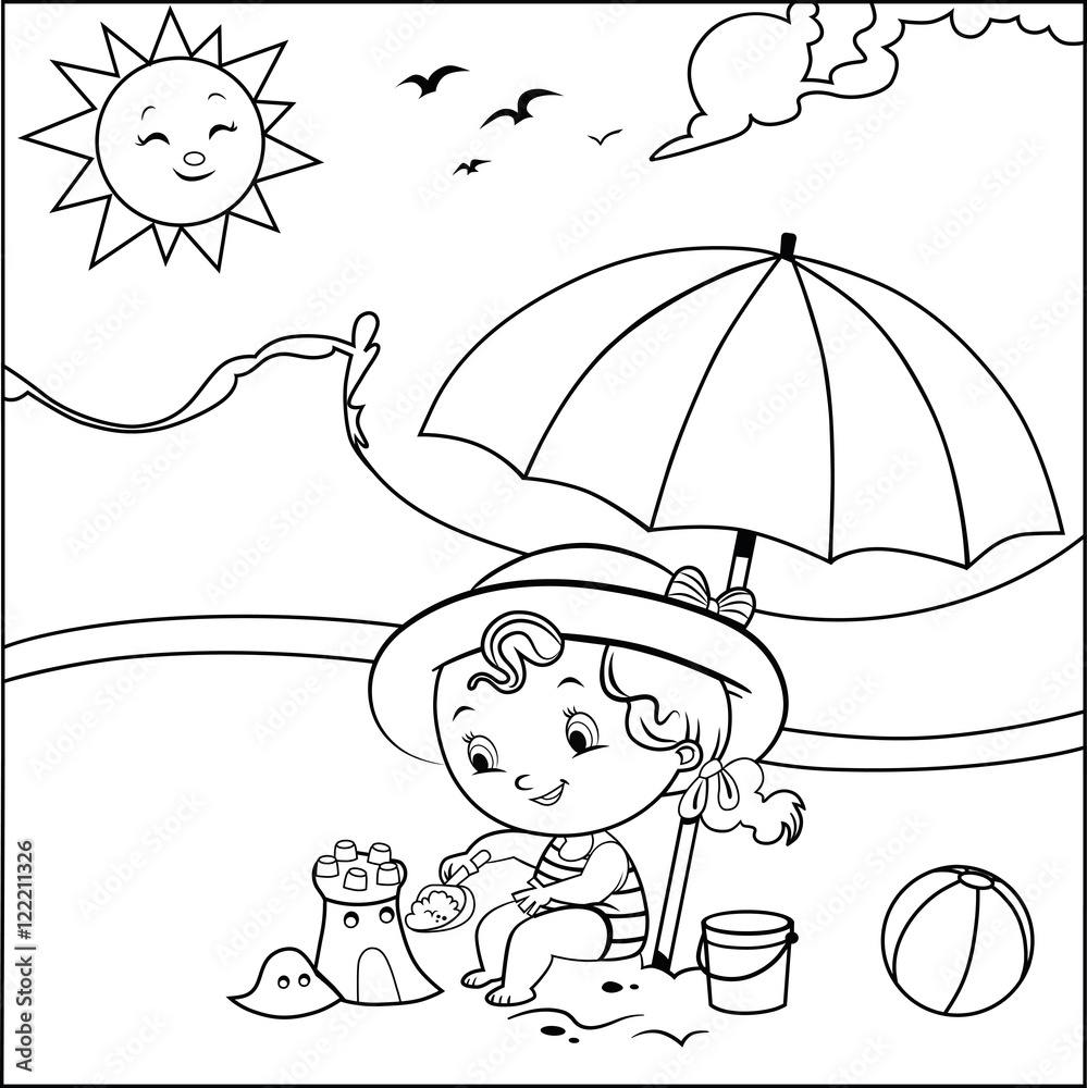 Coloring book in summer concept with child. (Vector illustration) Stock ...