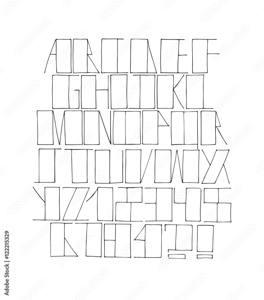 Hand drawn black font, isolated on white background. Vector alphabet ...