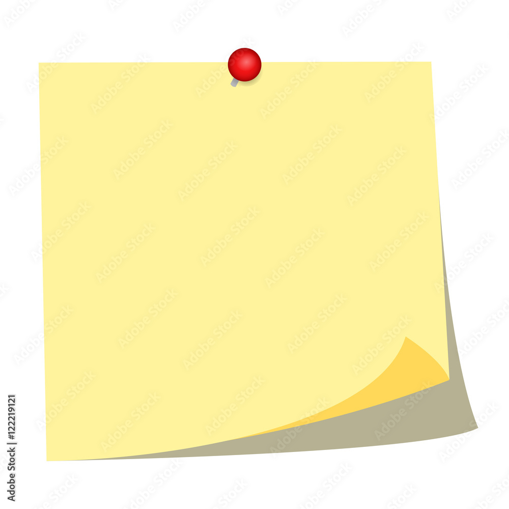 Gelber Notiz Zettel mit roter Stecknadel vector de Stock | Adobe Stock
