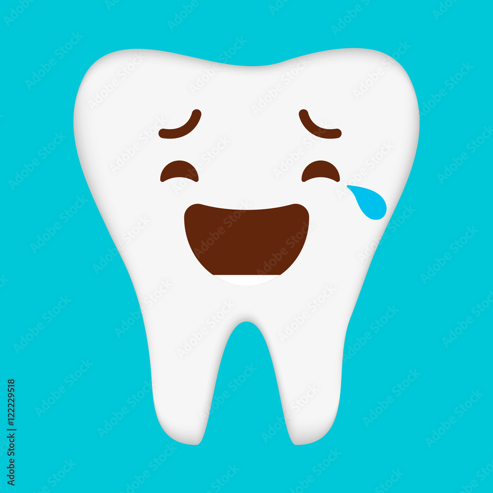 Cute Cartoon Clip Art - Tooth icon with broken and crying face on blue ...