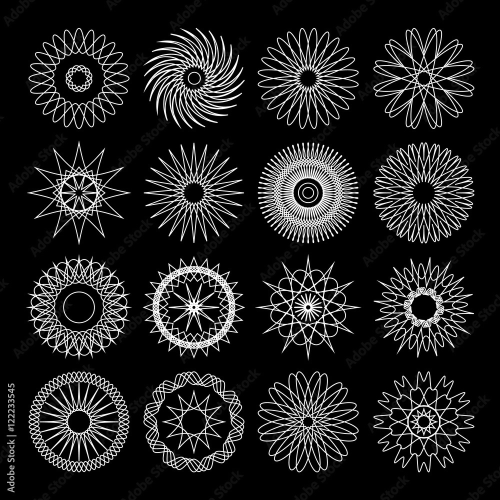 Set of 16 geometric circular Spirograph elements. Collection of ...