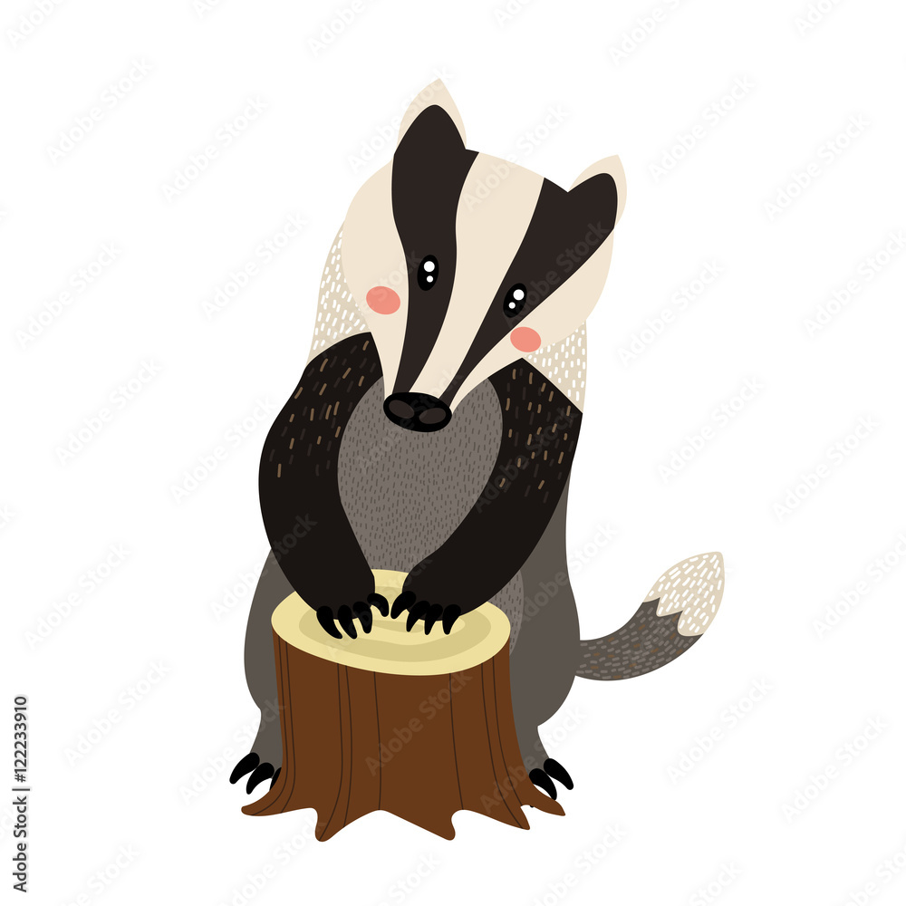 Standing Badger cartoon character. Isolated on white background. Vector ...