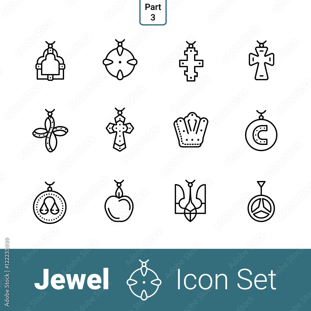 Jewel outline thin modern stylish icon set of 12 icons. Part 3 ...